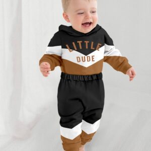 AGAPENG Baby Boy Clothes 3-6 Months Color Block Hoodie Sweatsuit Oversized Sweatshirt Onesie Romper Long Pants Fall Baby Boy Clothes Baby Boy Winter Clothes Thanksgiving Outfit Brown