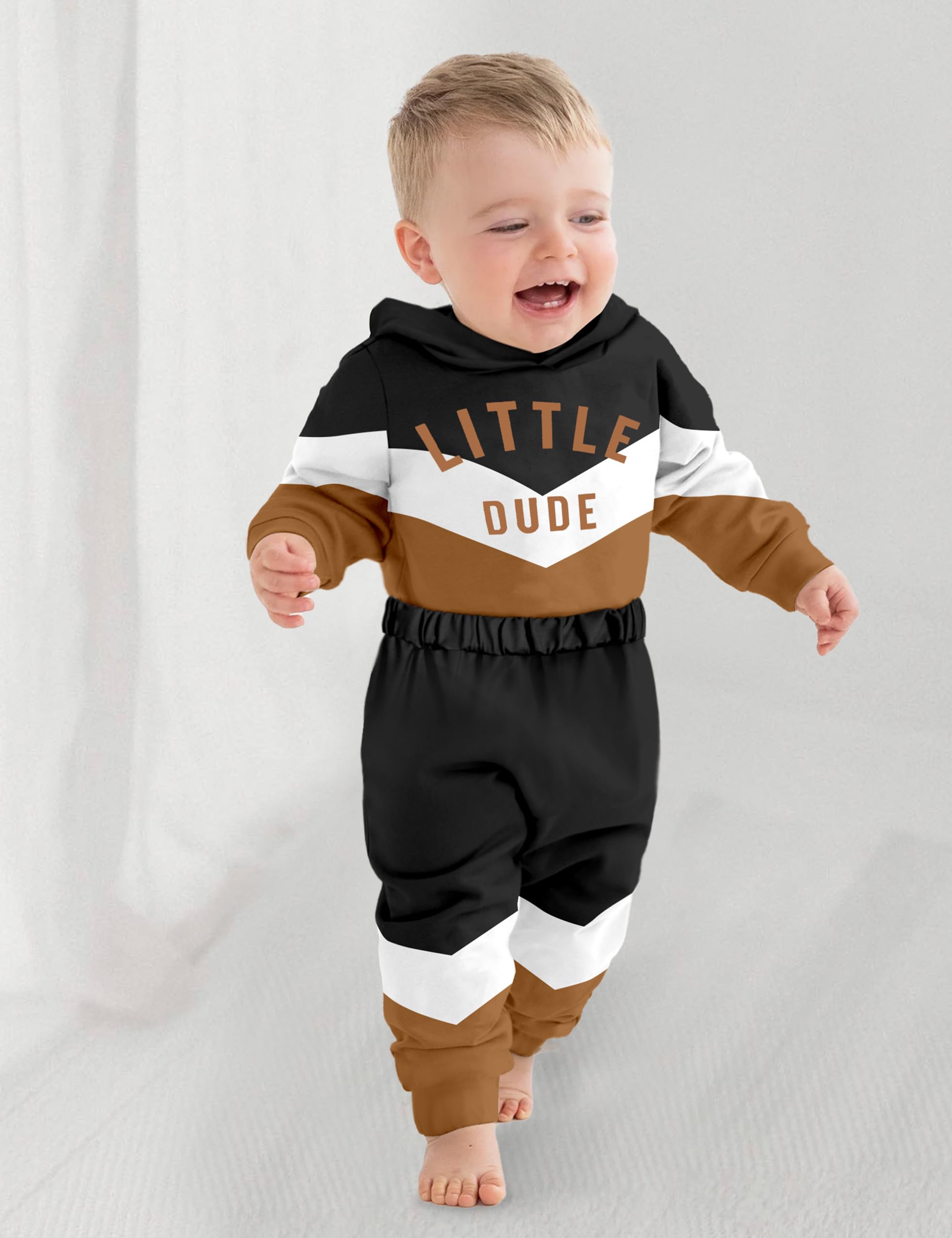 AGAPENG Baby Boy Clothes 3-6 Months Color Block Hoodie Sweatsuit Oversized Sweatshirt Onesie Romper Long Pants Fall Baby Boy Clothes Baby Boy Winter Clothes Thanksgiving Outfit Brown