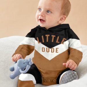 AGAPENG Baby Boy Clothes 3-6 Months Color Block Hoodie Sweatsuit Oversized Sweatshirt Onesie Romper Long Pants Fall Baby Boy Clothes Baby Boy Winter Clothes Thanksgiving Outfit Brown