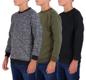 3 pack boys sweatshirts fleece youth classic crew neck tops long sleeve warm soft pullover uniform sweaters girls teen kids sweater basic black clothes t shirts ninos green navy -set 7, m (8/10)