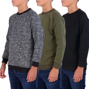 3 Pack Boys Sweatshirts Fleece Youth Classic Crew Neck Tops Long Sleeve Warm Soft Pullover Uniform Sweaters Girls Teen Kids Sweater Basic Black Clothes T Shirts Ninos Green Navy -Set 7, M (8/10)