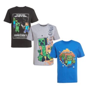 minecraft boys creeper & characters 3 pack t-shirt setblack/gray heather/blue8