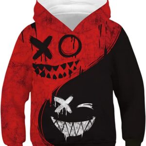 Basoteeuo 3D Printed Hoodies For Boys Girls Kids Sweatshirts Pullover Novelty Cool Clothes Black Red 12-13T