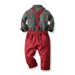 Moyikiss Studio Toddler Dress Suit Baby Boys Gentleman Clothes Sets Bow Ties Shirts + Suspenders Pants Outfits (Green, 90/18-24M)