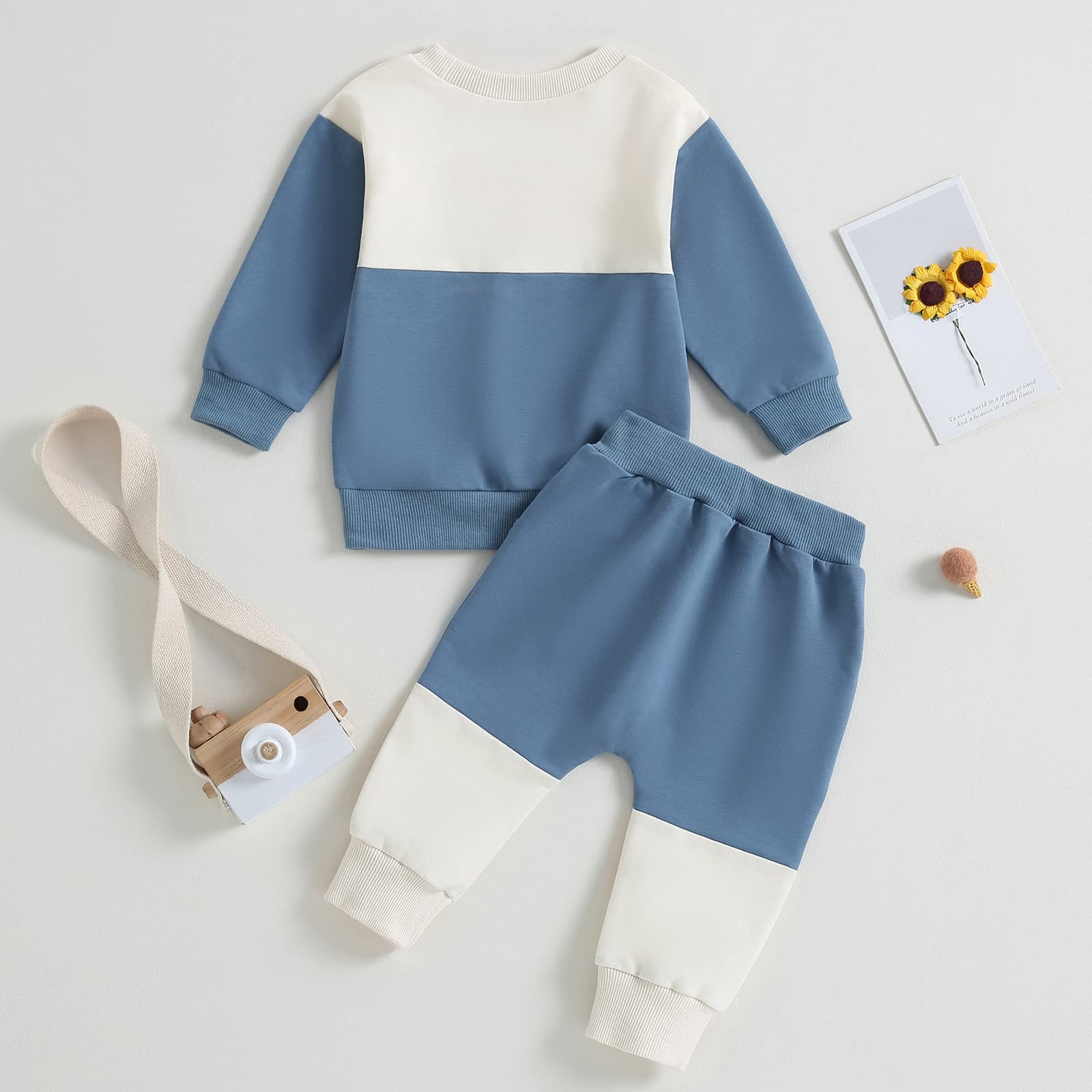 Hnyenmcko Toddler Baby Boy Clothes Long Sleeve Striped Crewneck T-Shirt Top + Solid Drawstring Pants Set Infant Fall Outfits (A-Blue, 2-3 Years)