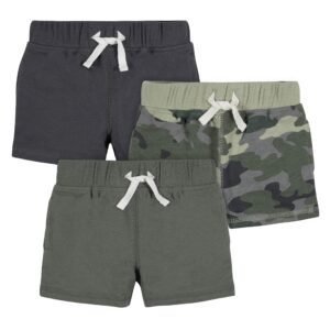 gerber baby boy's toddler 3-pack pull-on knit shorts, green camo, 12 months