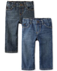 the children's place baby boys and toddler basic straight leg jeans, carbon wash/dk juptier 2 pack, 12-18 months us