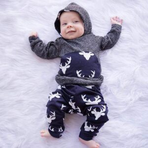 oklady Fall Toddler Baby Boy Clothes Deer Long Sleeve Hoodie Tops Sweatsuit Pants Winter Outfit Set(18-24 Months)