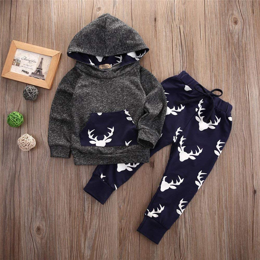 oklady Fall Toddler Baby Boy Clothes Deer Long Sleeve Hoodie Tops Sweatsuit Pants Winter Outfit Set(18-24 Months)