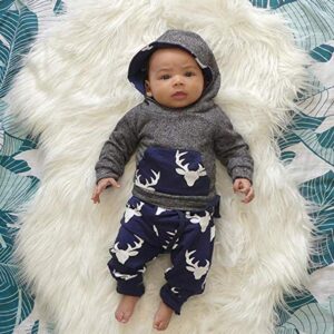 oklady Fall Toddler Baby Boy Clothes Deer Long Sleeve Hoodie Tops Sweatsuit Pants Winter Outfit Set(18-24 Months)