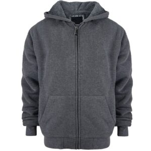 sherpa lined boys hoodie full zip fleece warm youth big long sleeve child sweatshirts dark grey