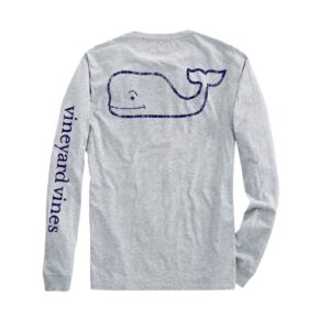 vineyard vines kids' long sleeve vintage whale pocket t-shirt, grey heather, large