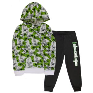 minecraft boys 2 piece fleece pants sets, pullover hoodie and jogger set for boys (white, size 4)