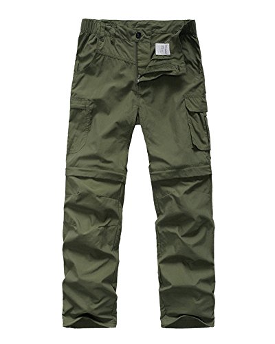 linlon Kids' Cargo Pants, Boy's Casual Outdoor Quick Dry Waterproof Hiking Climbing Convertible Trousers #9016-Army Green-M