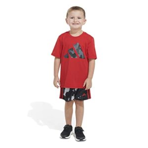 adidas Boys' Short Sleeve Poly Tee & Camo All Over Print Short Set, Better Scarlet, 7