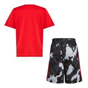 adidas Boys' Short Sleeve Poly Tee & Camo All Over Print Short Set, Better Scarlet, 7