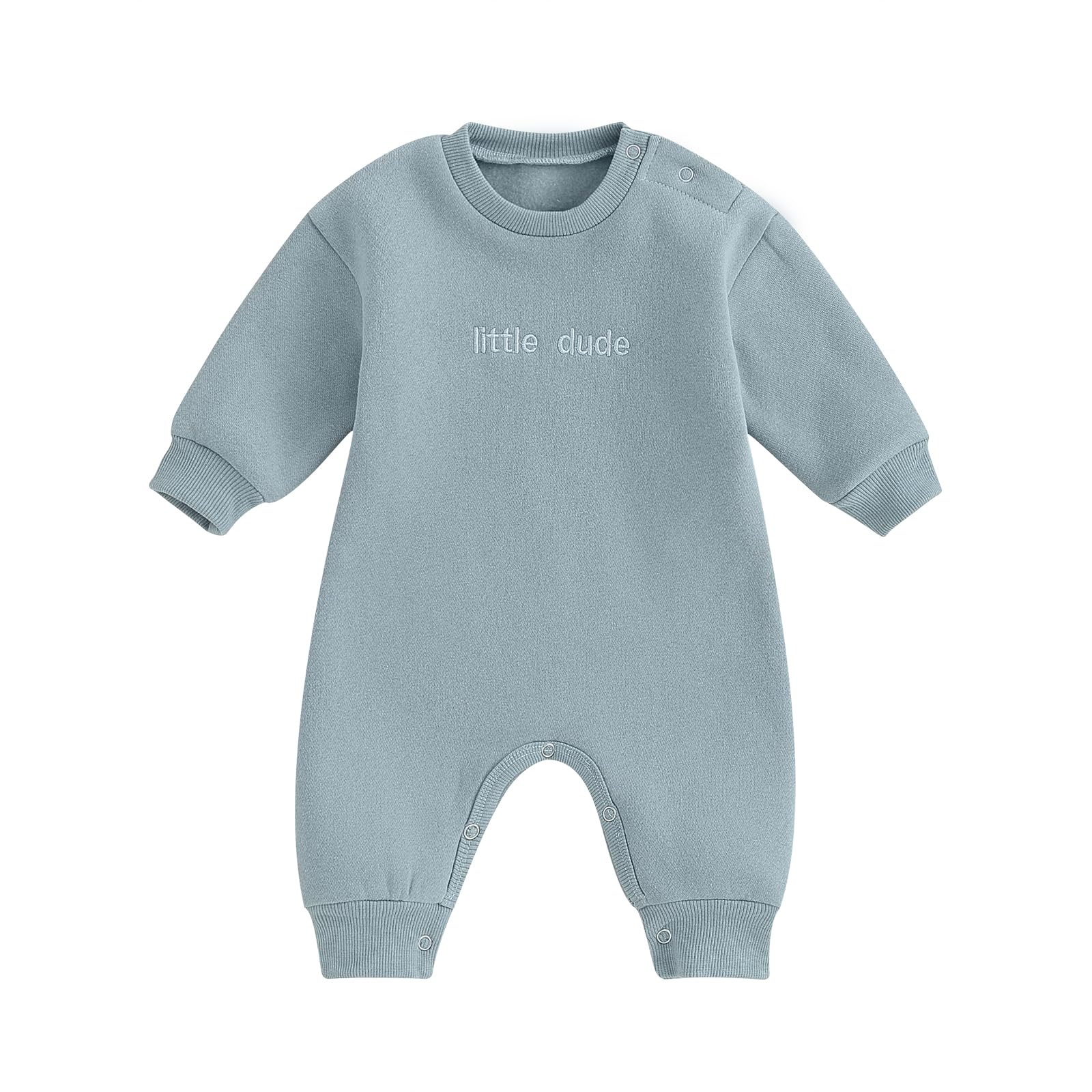 Twopumpkin Newborn Baby Boy Warm Sweatshirt Onesie Romper Long Sleeve Fleece Sweater Jumpsuit Winter Snow Outfit Clothes (Warm Fleece Little Dude Blue, 6-12 Months)