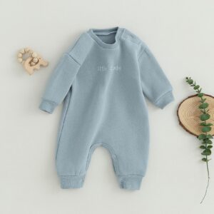 Twopumpkin Newborn Baby Boy Warm Sweatshirt Onesie Romper Long Sleeve Fleece Sweater Jumpsuit Winter Snow Outfit Clothes (Warm Fleece Little Dude Blue, 6-12 Months)