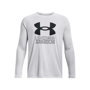 under armour boys tech hybrid print fill long sleeve, (100) white / / black, large