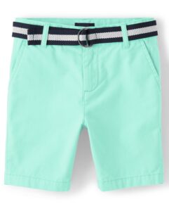 the children's place boys' belted chino shorts, mellow aqua, 6