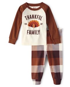 the children's place baby 2 piece and toddler thanksgiving pajama set, cotton, thankfull, 6-9 months