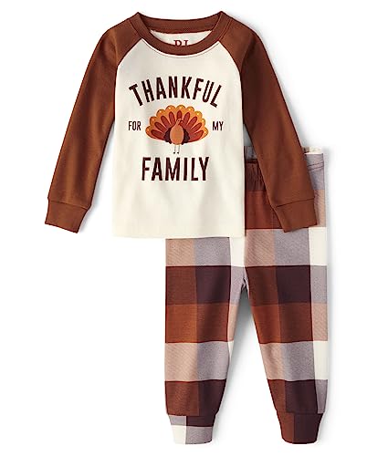 The Children's Place Baby 2 Piece and Toddler Thanksgiving Pajama Set, Cotton, Thankfull, 6-9 MONTHS