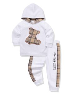 yoxindax toddler baby boy clothes outfits plaid bear long sleeve hoodie sweatshirt patchwork pants fall winter clothes for boys(4-5t)