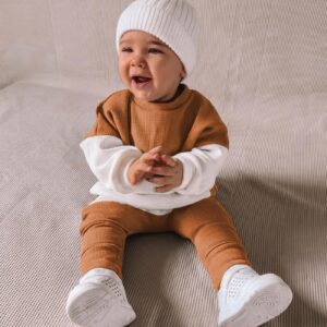 MERSARIPHY Infant Baby Fall Outfits Baby Boy Girl Clothes Set Baby Waffle Sweatshirt Long Pants with Pockets (Brown, 18-24 Months)