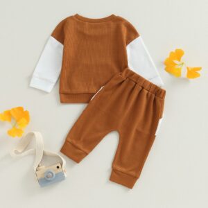 MERSARIPHY Infant Baby Fall Outfits Baby Boy Girl Clothes Set Baby Waffle Sweatshirt Long Pants with Pockets (Brown, 18-24 Months)