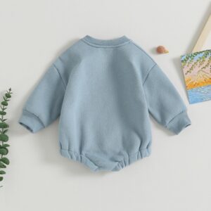 VISGOGO Baby Boy Oversized Sweatshirt Romper Solid Long Sleeve Little Dude Romper Sweater Onesie Top Fall Clothes (Blue, 0-3 Months)