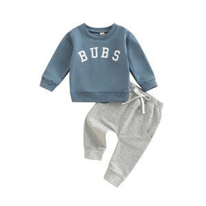 baby boy clothes outfits 2pcs letter print crewneck sweatshirt pants sweatsuit little boy clothing(bubs blue, 6-12 months)