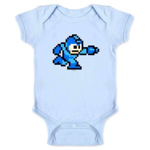 pop threads mega man 8 bit running baby bodysuit boy megaman video game girl infant gifts light blue 6m