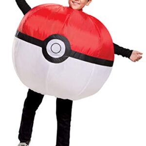 Pokemon Inflatable Poke Ball Costume, Kids Size Red and White Fan Operated Expandable Character Blow Up Suit Red & White