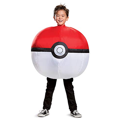 Pokemon Inflatable Poke Ball Costume, Kids Size Red and White Fan Operated Expandable Character Blow Up Suit Red & White