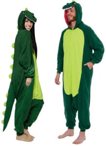 funziez! dinosaur costume - trex cosplay - reptile one piece pajama (green dinosaur, l)