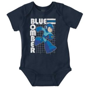 brisco brands mega man video game blue bomber baby romper boys or girls