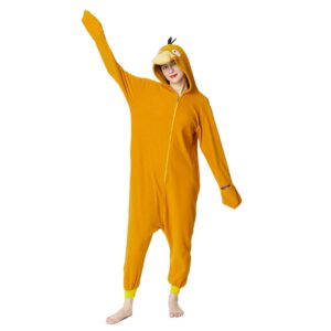 OGU' DEAL Psyduck Onesie Pajamas Yellow Duck Halloween Animal Cosplay Costumes One-Piece Jumpsuits for Men Women, Zipper Closure (Large)