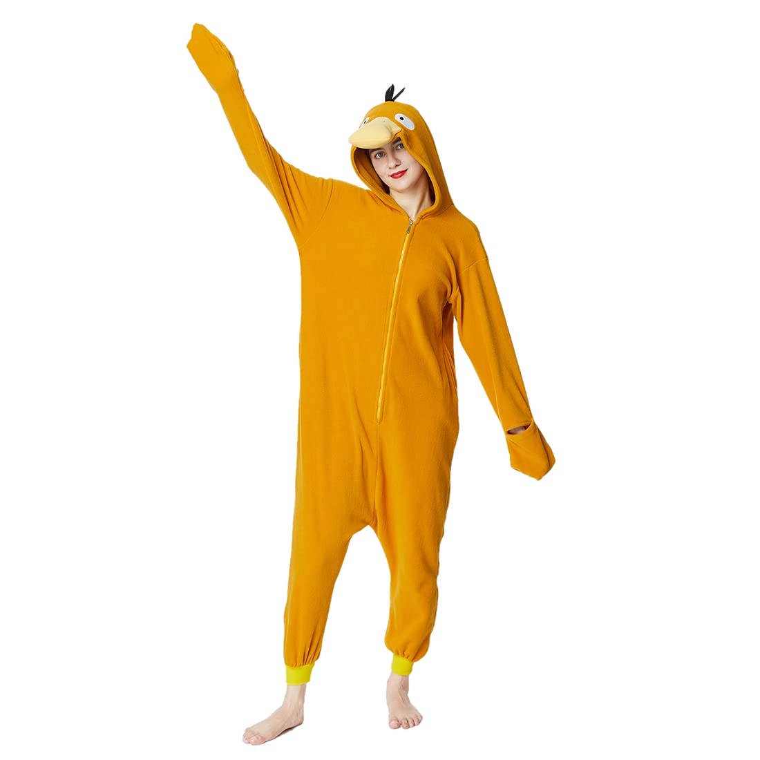 OGU' DEAL Psyduck Onesie Pajamas Yellow Duck Halloween Animal Cosplay Costumes One-Piece Jumpsuits for Men Women, Zipper Closure (Large)