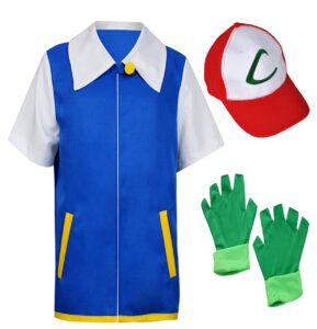 suxia anime trainer costume halloween cosplay jacket gloves hat set (120(4-6years), blue)