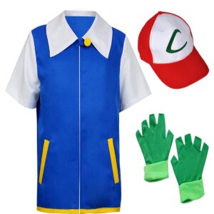 SUXIA Anime Trainer Costume Halloween Cosplay Jacket Gloves Hat Set (120(4-6Years), blue)