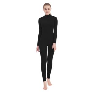 suprnowa full body unitard turtleneck spandex footless long sleeve bodysuit unisex (medium, black)