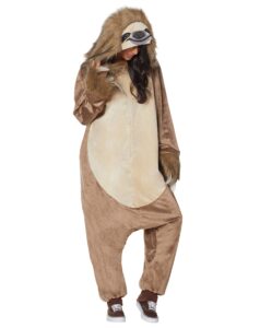 spirit halloween adult faux fur sloth union suit | sloth cosplay | jumpsuit costume | easy halloween costume | animal costume multicolored