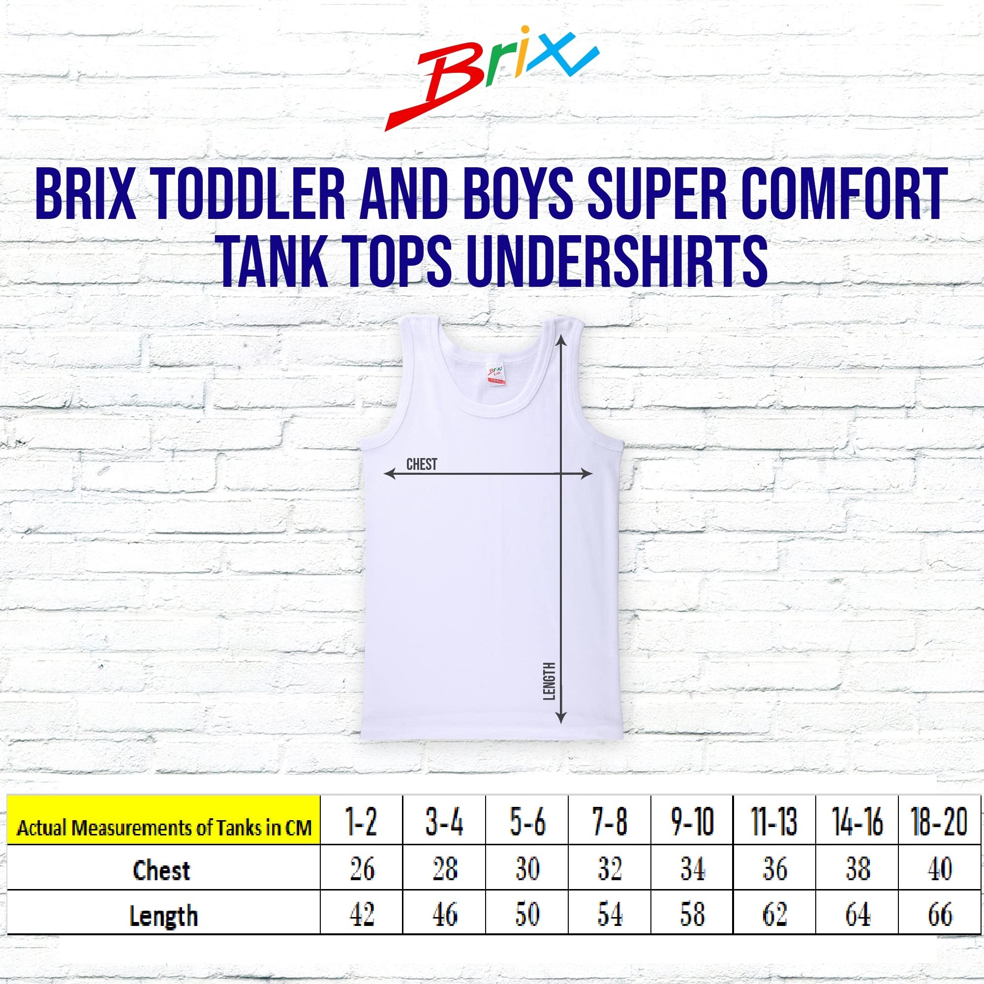 Brix Boys Undershirt Tank Top - White Tagless 100% Cotton Super Soft 4 Pack Novelty.