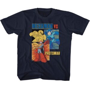 mega man t shirt mega man vs. protoman toddler short sleeve t shirt gaming vintage style graphic tees navy