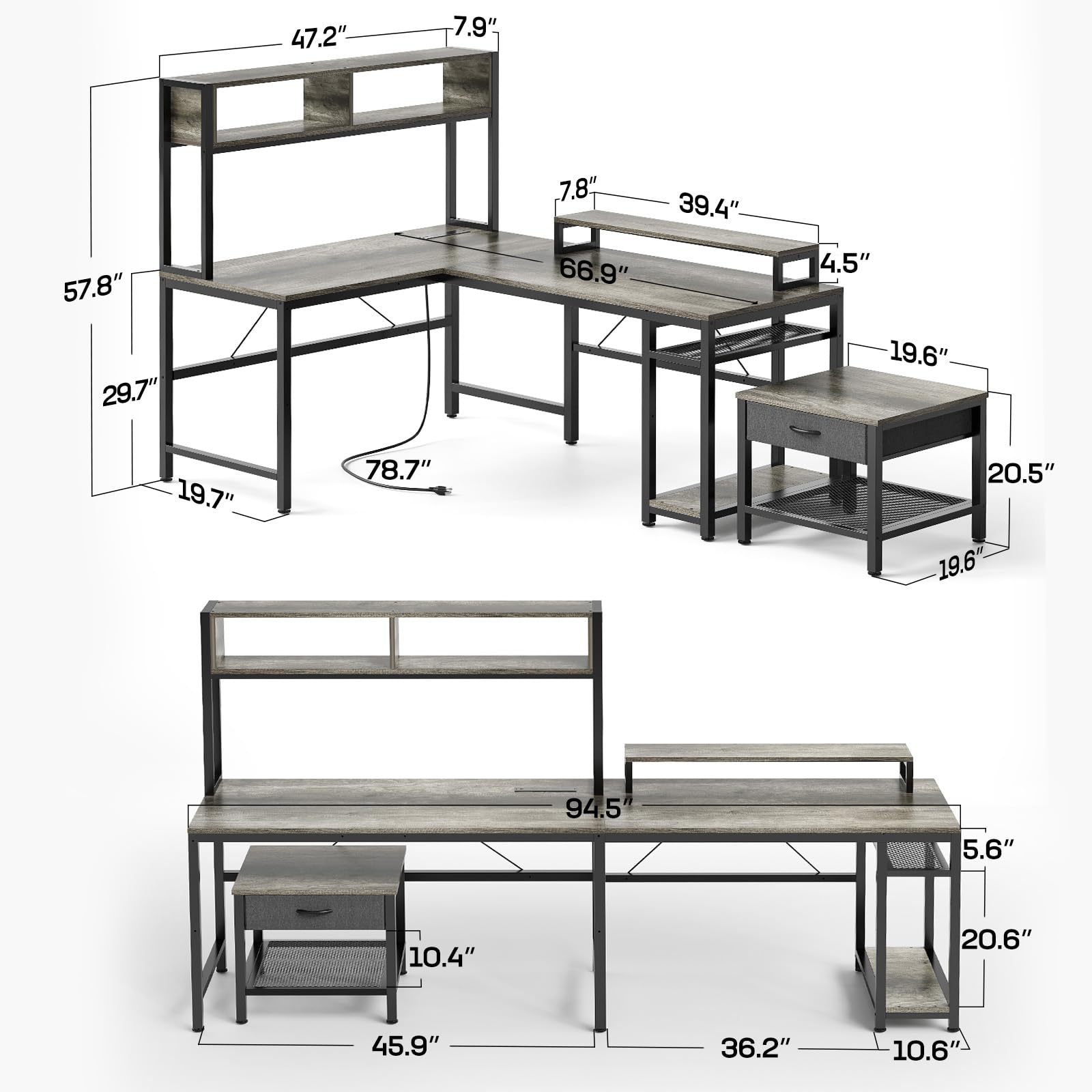 Marsail L-Shaped Computer Desk, Large, Black Oak