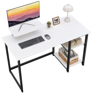 greenforest computer desk with monitor stand and reversible storage shelves,39 inch small home office writing study desk for small spaces,white