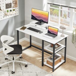 GreenForest Computer Desk with Monitor Stand and Reversible Storage Shelves,39 inch Small Home Office Writing Study Desk for Small Spaces,White