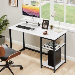 GreenForest Computer Desk with Monitor Stand and Reversible Storage Shelves,39 inch Small Home Office Writing Study Desk for Small Spaces,White