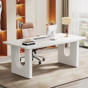 tribesigns modern executive desk, 70.9" large office computer desk, conference table meeting room table, simple workstation business furniture for home office, white