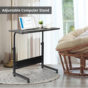 Hadulcet Mobile Side Table, Mobile Laptop Desk Cart, Adjustable Over Bed Table with Wheels for Sofa, Couch Desk for Sofa Laptop Coffee Snack, 31.5 x 15.7 in, Black